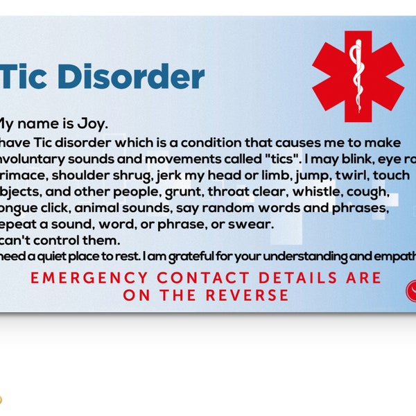 Tics Medical Card - Etsy UK