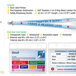 Deaf Awareness Medical Alert ID Card Safety Breakaway Lanyard Rigid ...