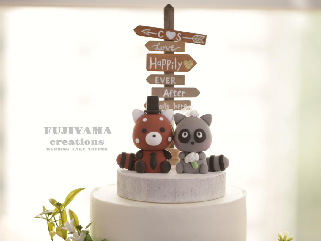 Raccoon and Red Panda Wedding Cake Topper,bride and Groom Cake Topper ...