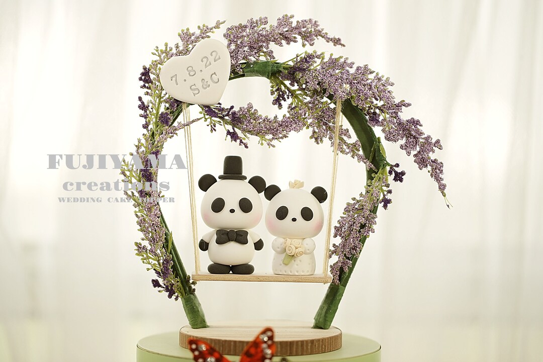 Cute Panda Wedding Cake Topper,handmade Couple Cake Topper,custom ...