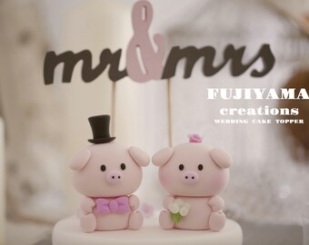 Pig Wedding Cake Topper,piggy Cake Topper,handmade Couple Cake Topper ...