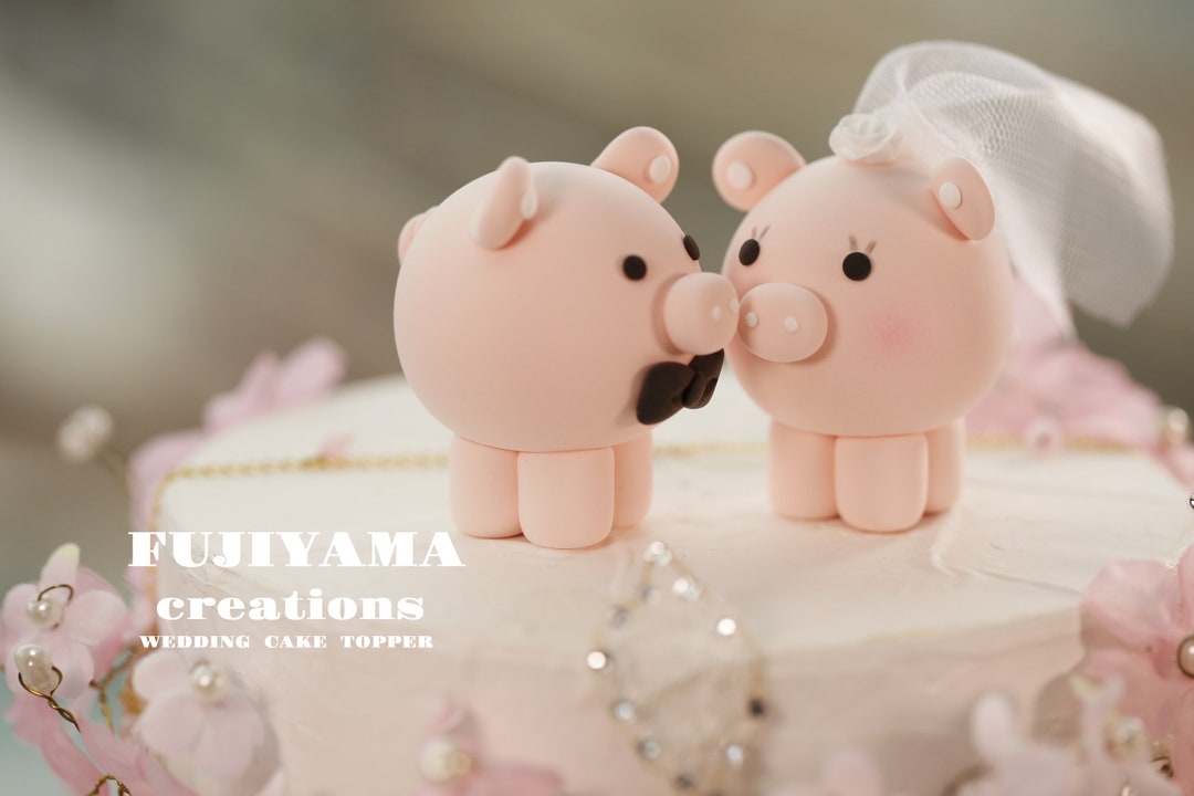 Pig Wedding Cake Topper,piggy Cake Topper,handmade Couple Cake Topper ...