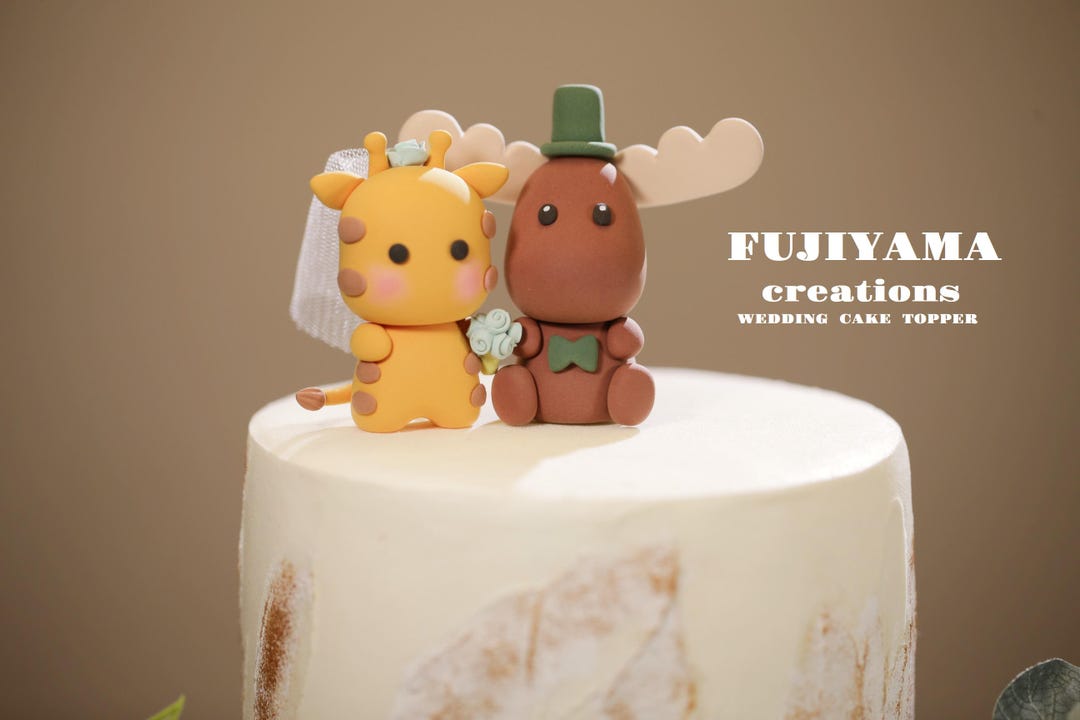Giraffe and Moose Wedding Cake Topper,handmade Couple Cake Topper ...