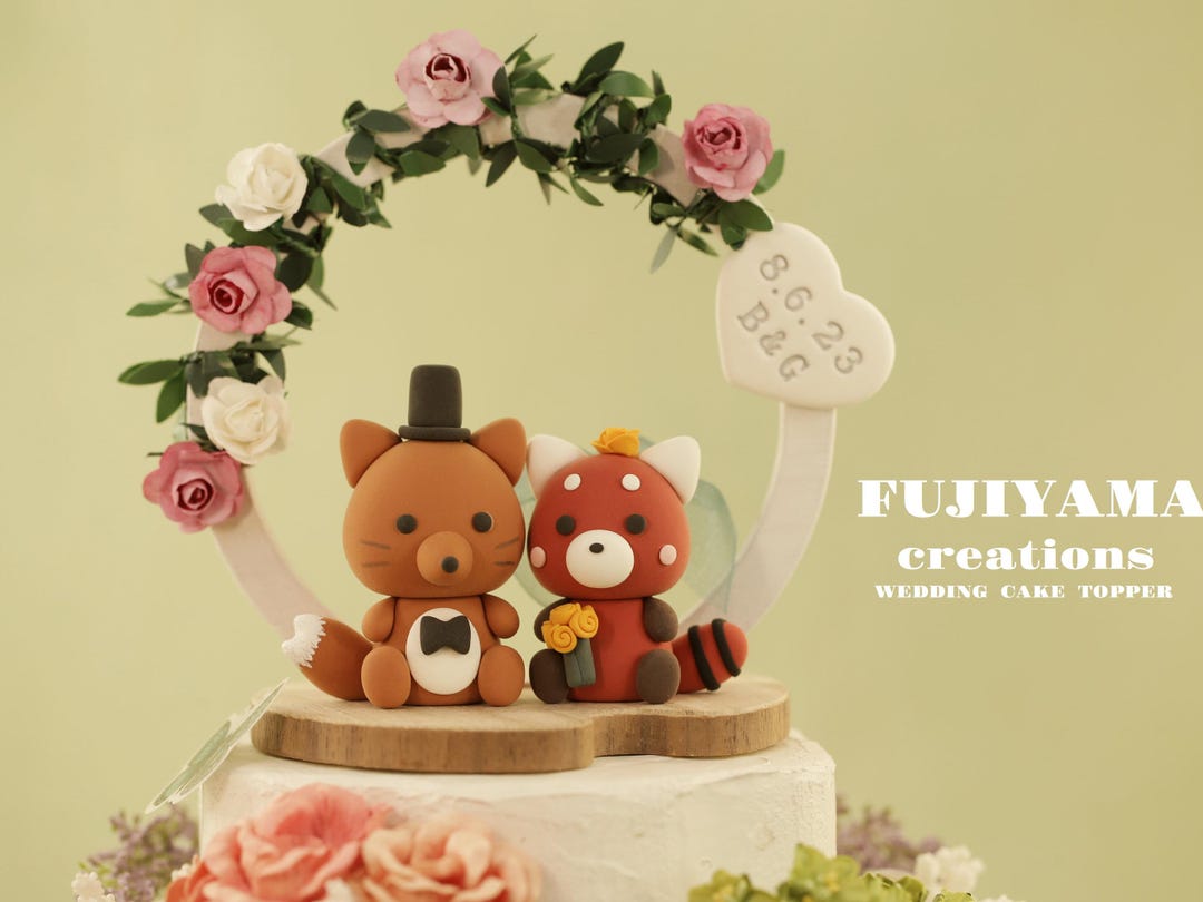 Red Fox and Red Panda Wedding Cake Topper,bride and Groom Cake Topper ...