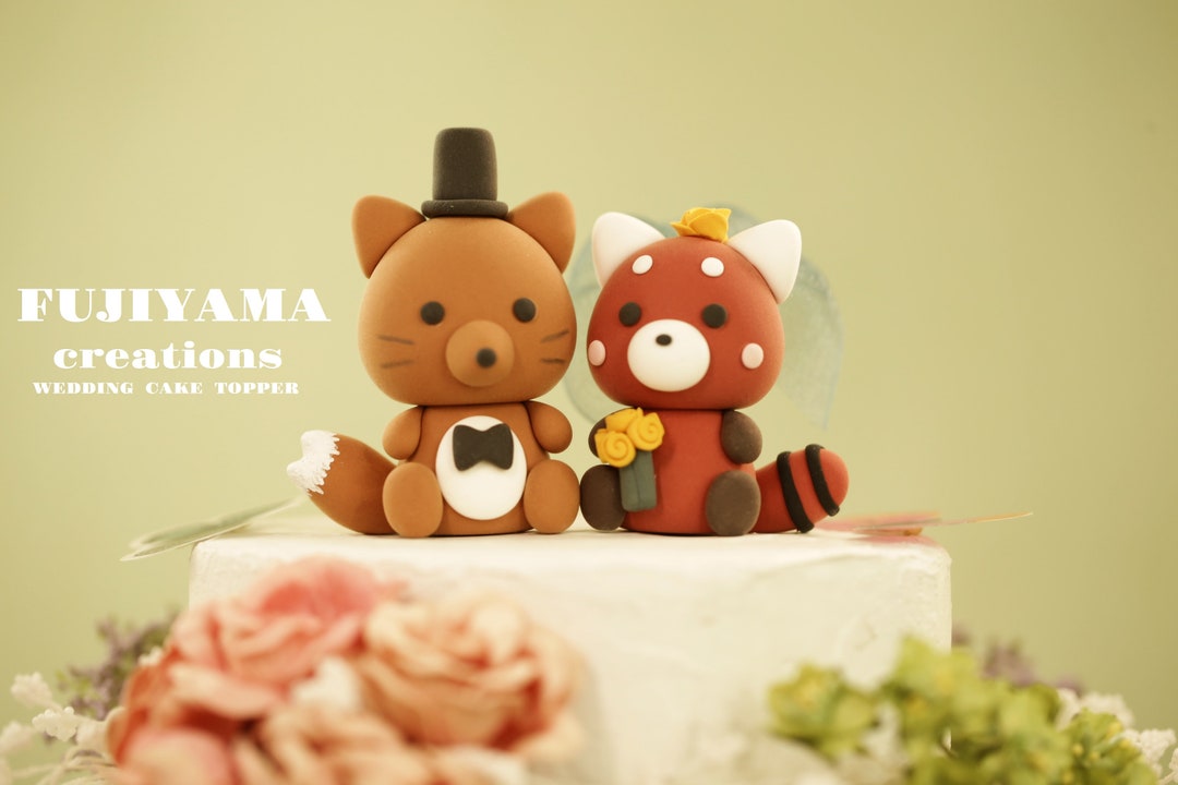 Red Fox and Red Panda Wedding Cake Topper,bride and Groom Cake Topper ...