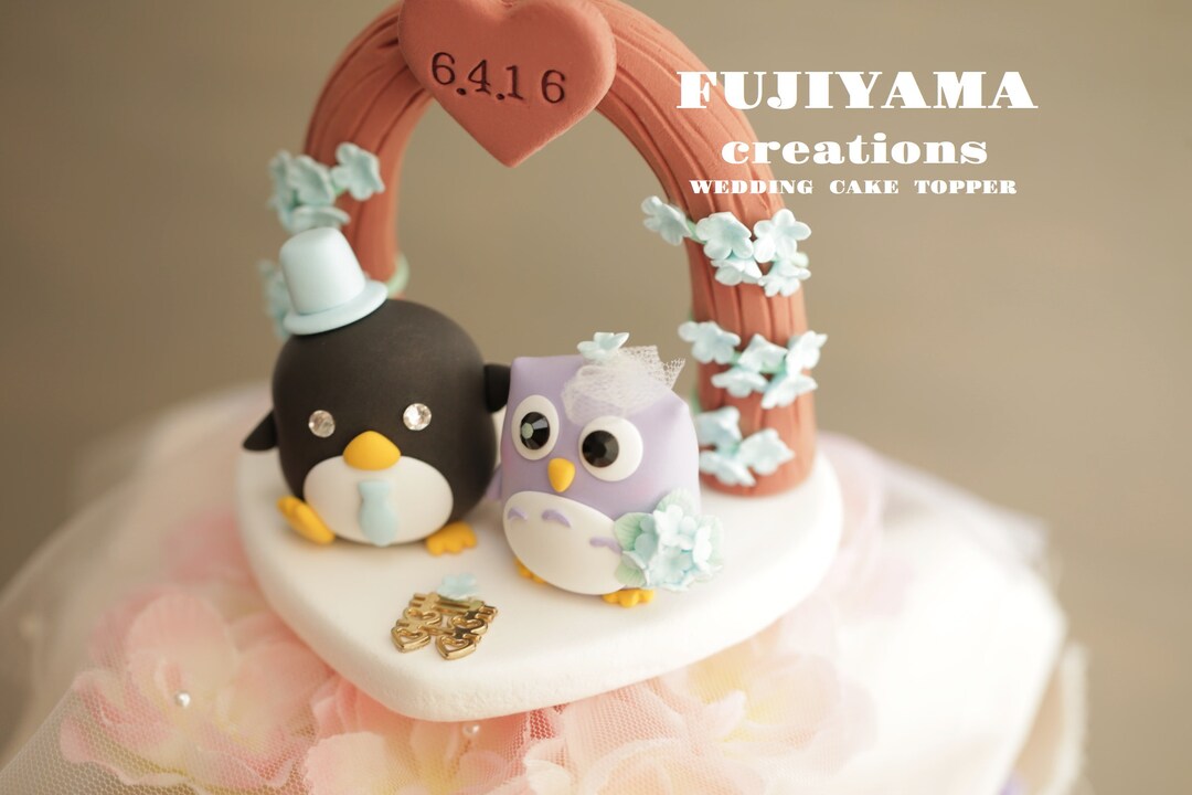 Penguin and Owl Wedding Cake Topper,owls Couple Bride and Groom Cake ...