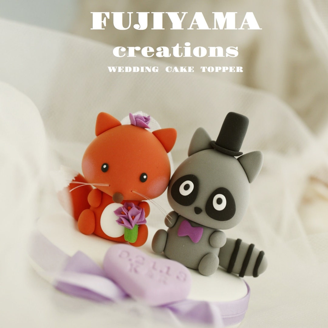 Red Fox Raccoons Wedding Cake Topper,bride and Groom Cake Topper ...