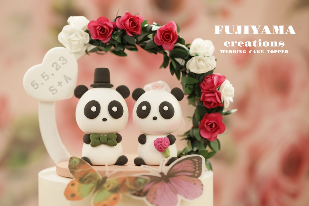 Cute Panda Wedding Cake Topper,handmade Couple Cake Topper,custom ...