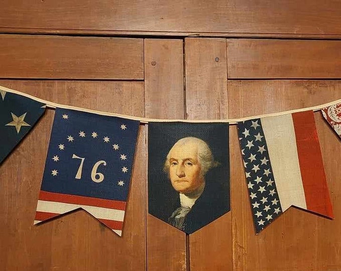 Primitive Flag Garland,primitive George Washington Banner,american Flag ...