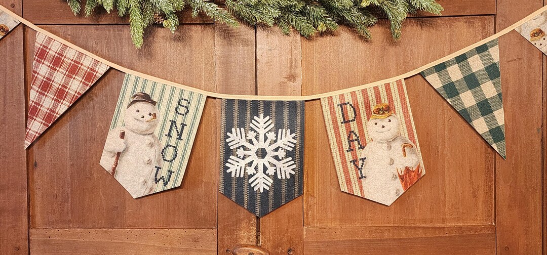 Snow Day Banner, Vintage Snowman Pennant Banner, Snowman Banner, Winter ...