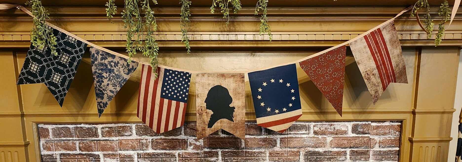 American Flag Banner,primitive George Washington Silhouette,primitive ...