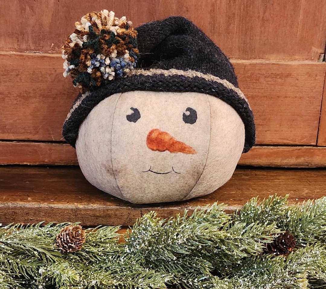 Country Decor Snowman, Primitive Snowman Head, Colonial Snowman With ...