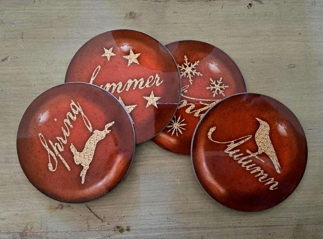 Four Season Coasters, Primitive Redware Coaster Set - Etsy