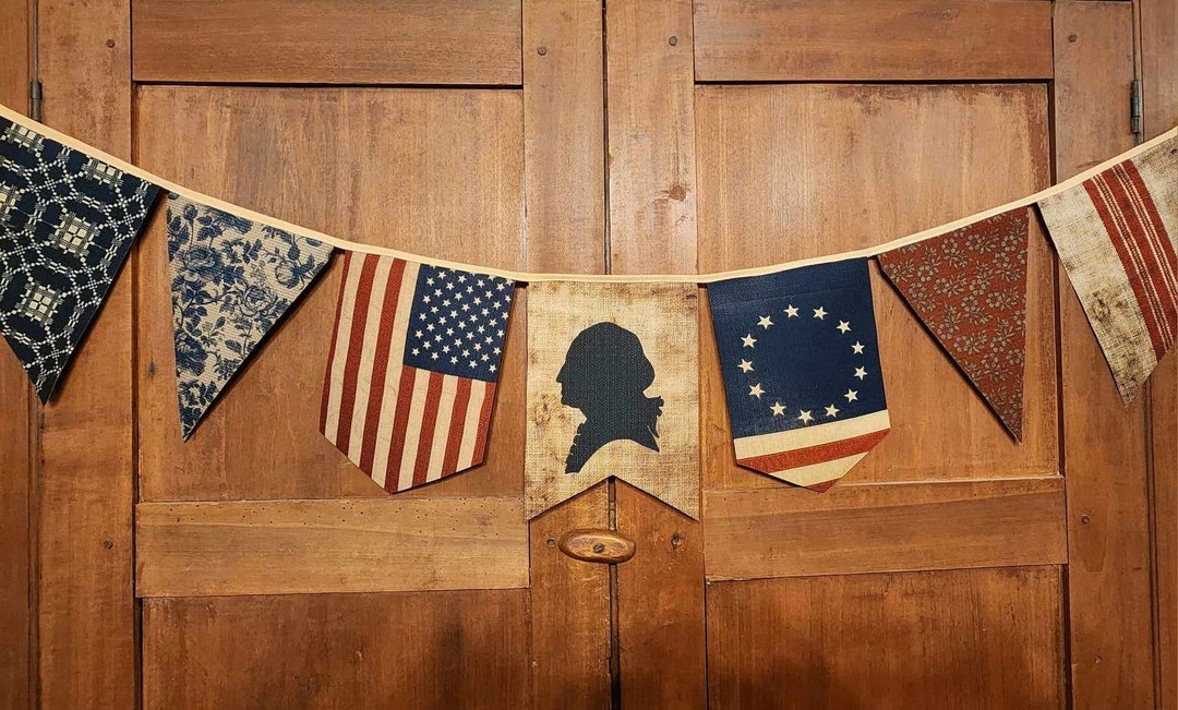 American Flag Banner,primitive George Washington Silhouette,primitive ...