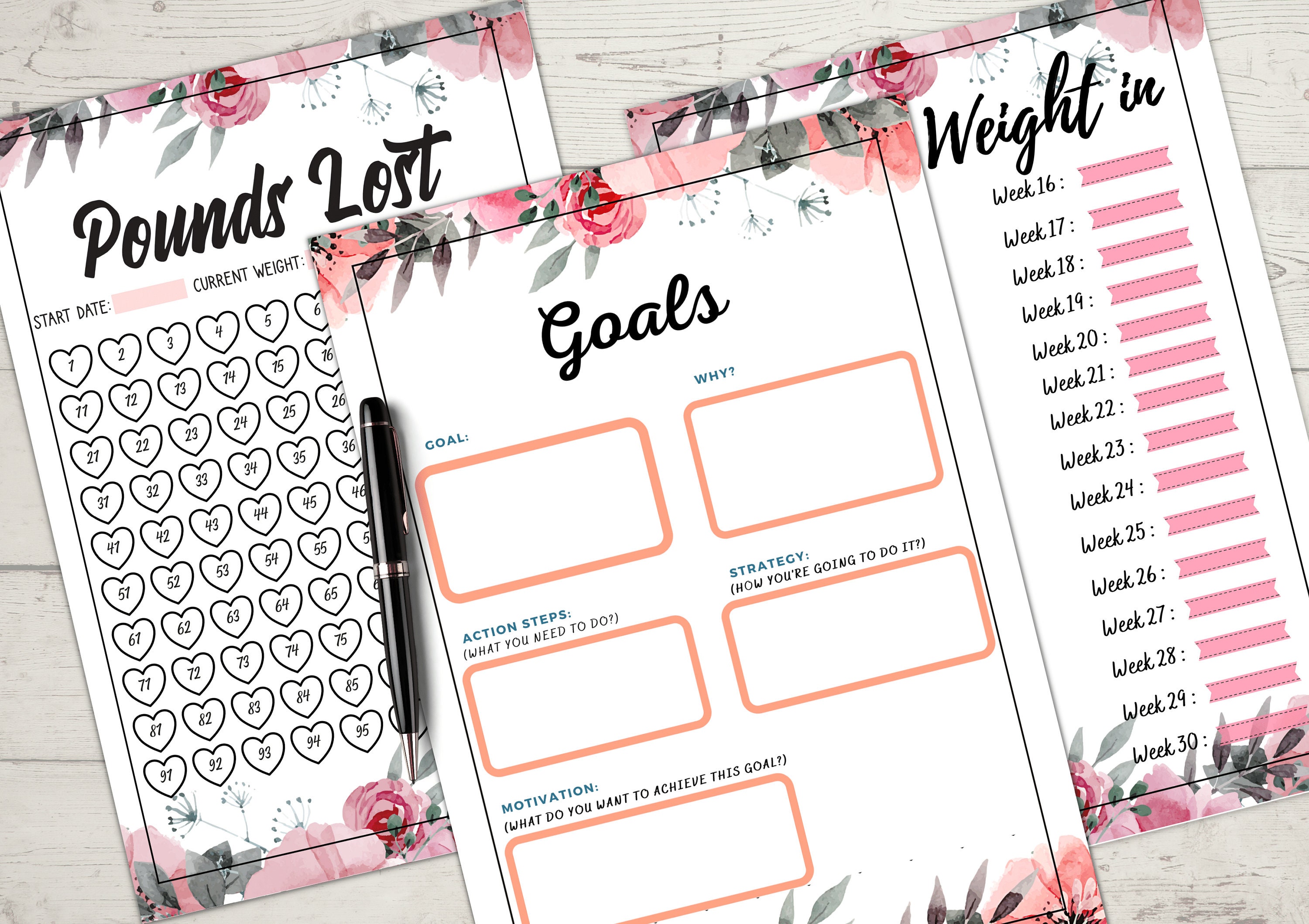 Printable Weight Loss Tracker Journal Chart Planner Track 100 Pounds