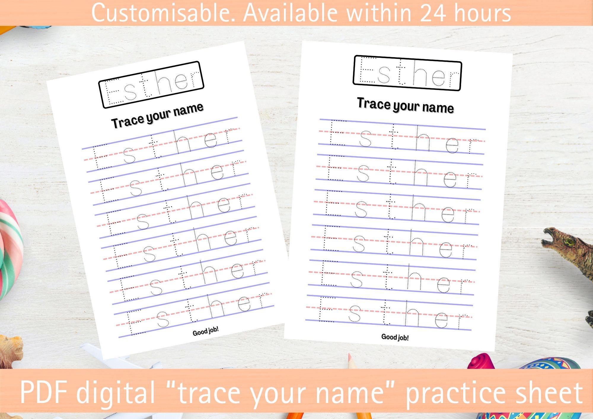 Custom Trace Your Name Sheet,pdf Digitable,printable Name Tracing Sheet ...