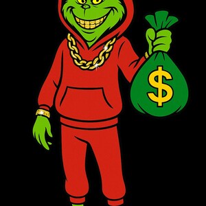 Hood Grinch PNG – Drip Grinch With Gold Chain & Money Bag - Etsy