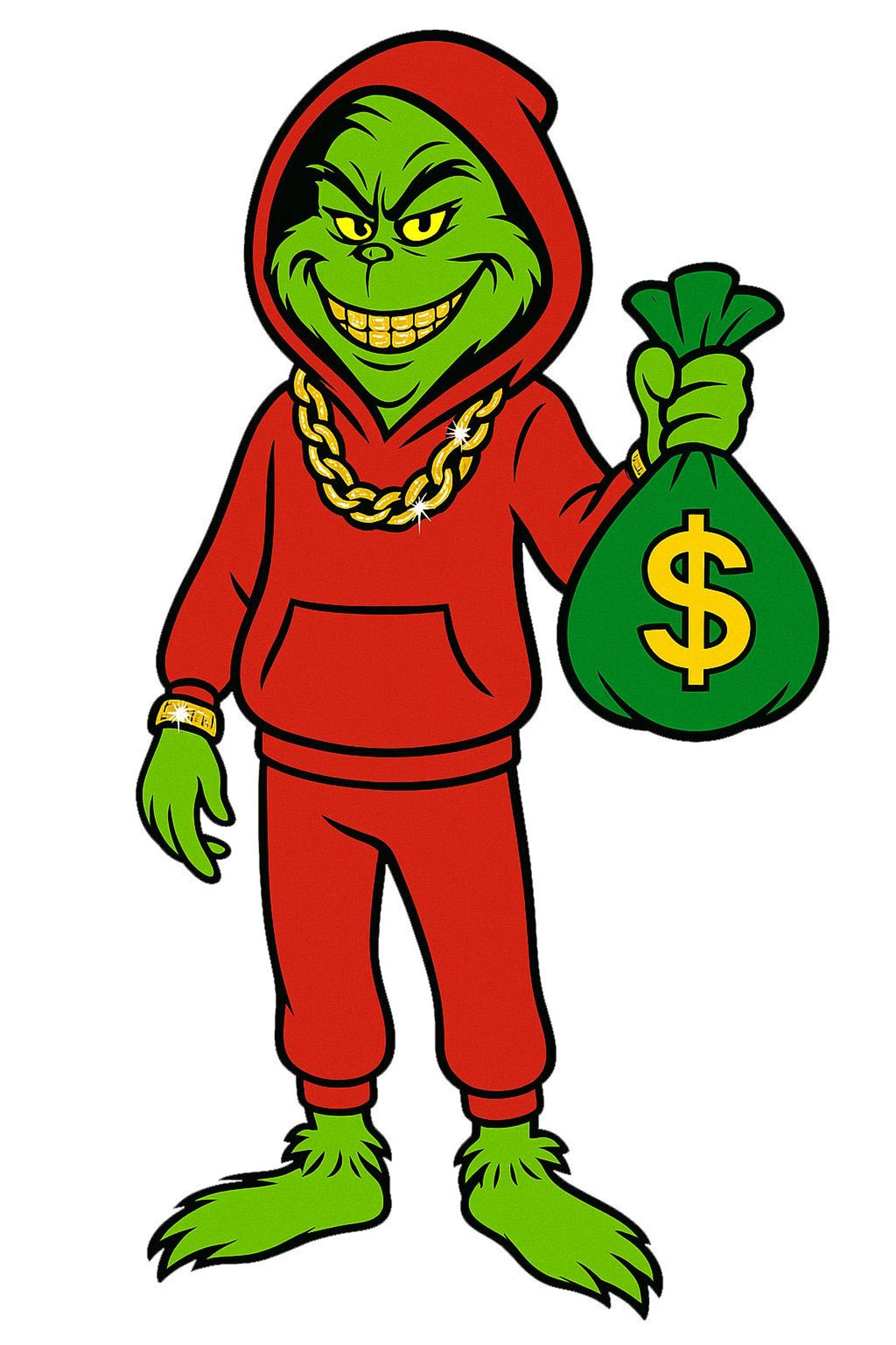Hood Grinch PNG – Drip Grinch With Gold Chain & Money Bag - Etsy