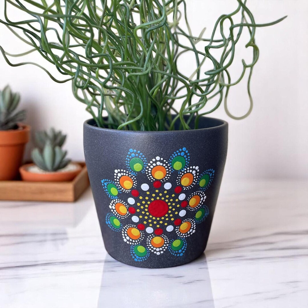 Hand-painted Mandala Terra Cotta Planter: 5" Indoor Flower Pot - Etsy