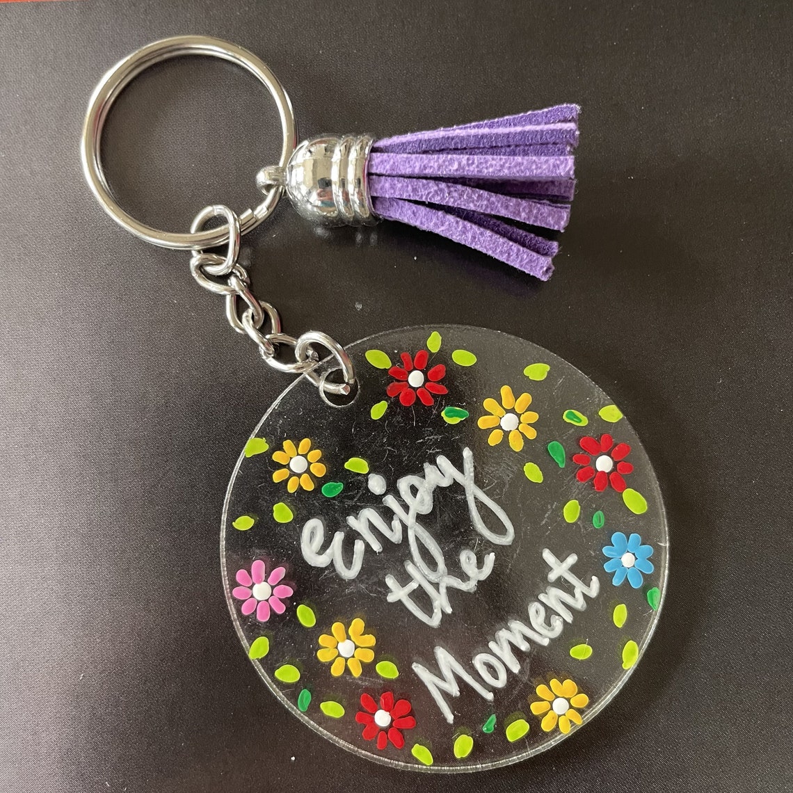 Hand Painted Keychains/bag Tags/bag Charms With Tassel: flower Power ...