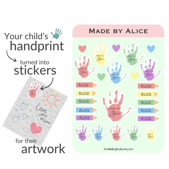 Personalised Handprint Stickers for Child's Artwork - Etsy
