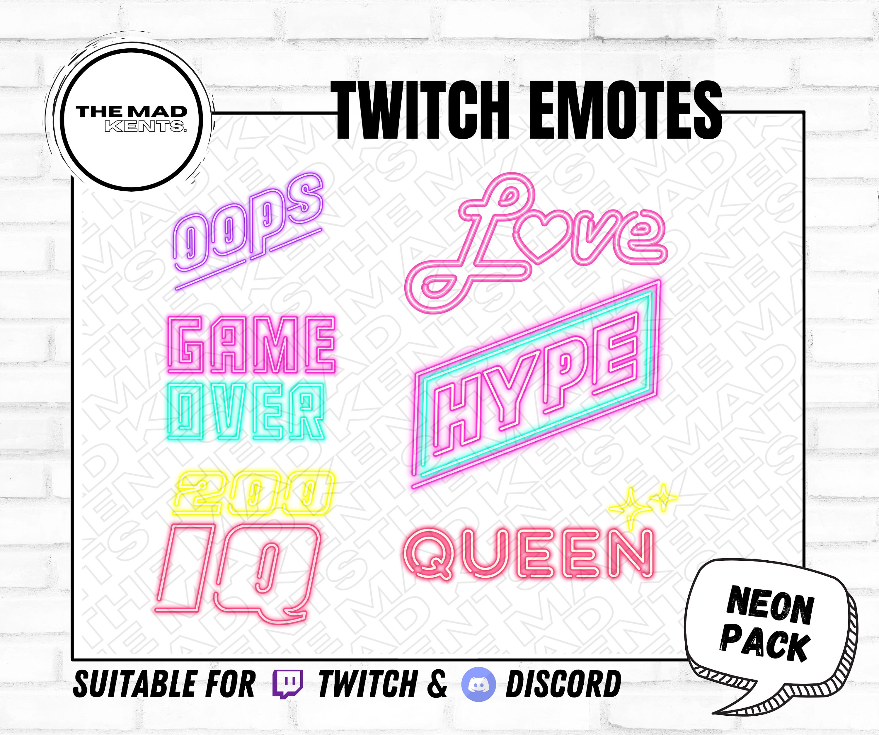 Retro Neon Text // Twitch Emotes Collection / Bright Colourful Streamer ...