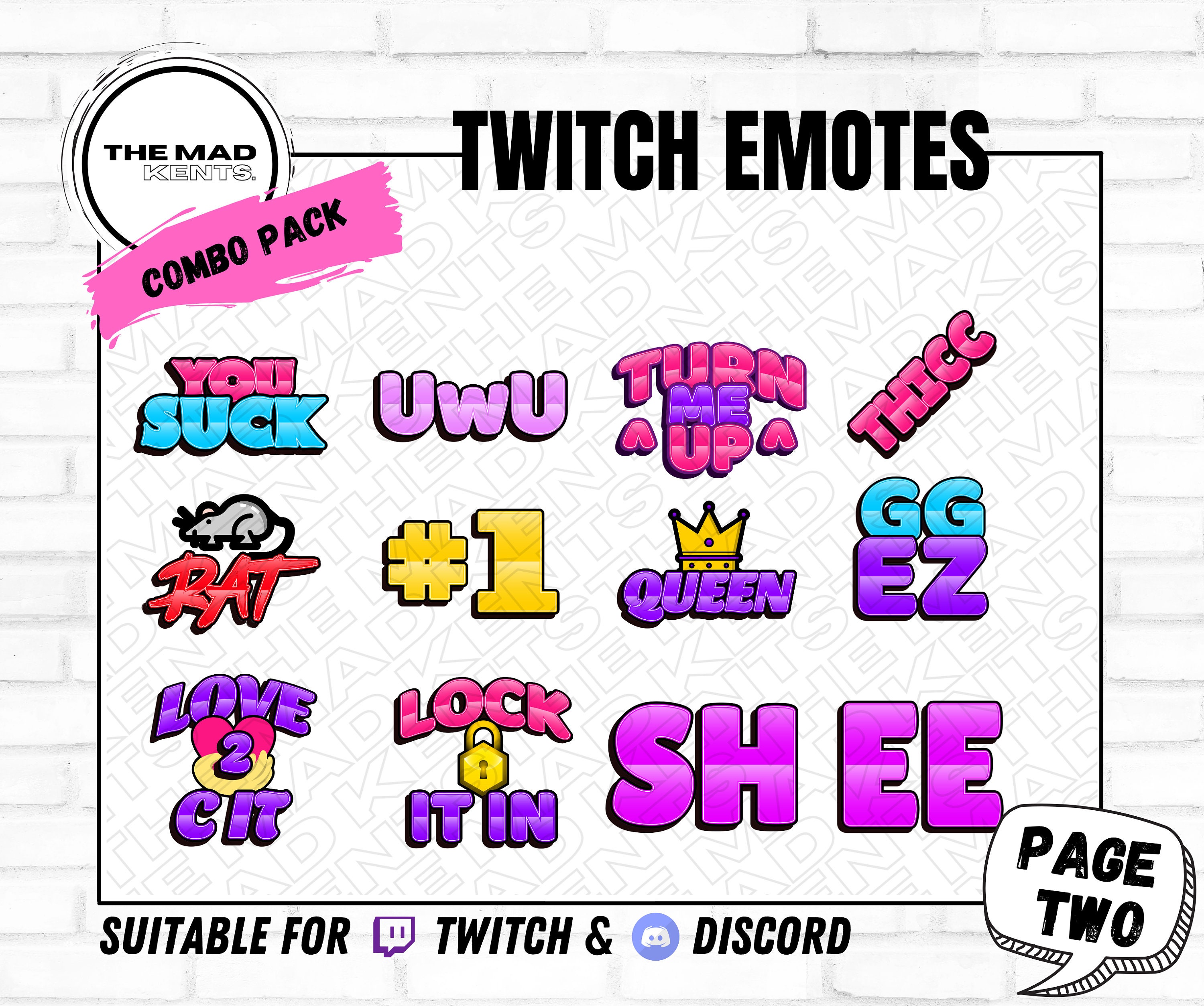 25 Twitch / Kick / Youtube Emotes Pack // Cute Bubble Text / Bright ...