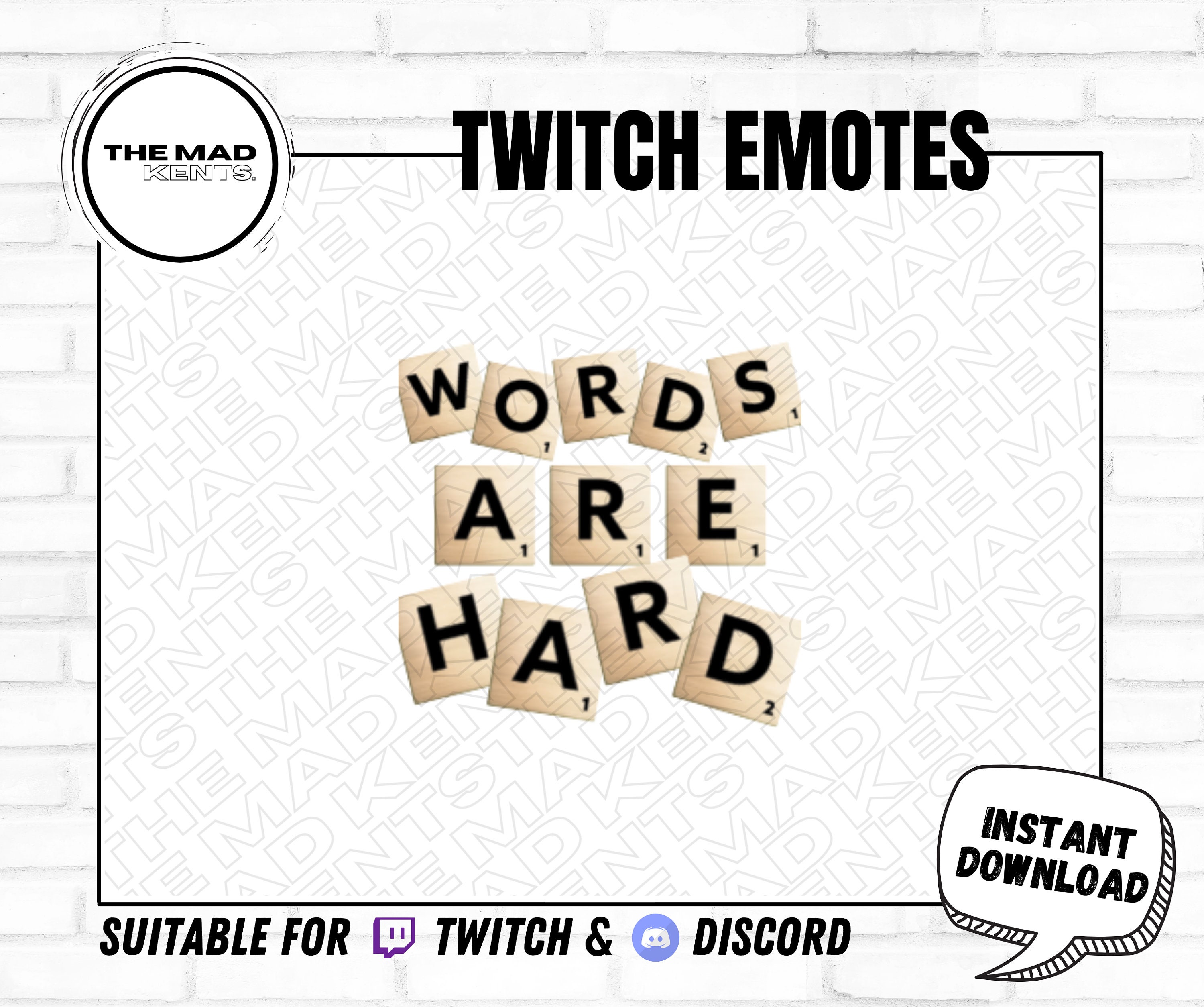 Words Are Hard / Twitch and Discord Emote / Scrabble Letter / Board ...