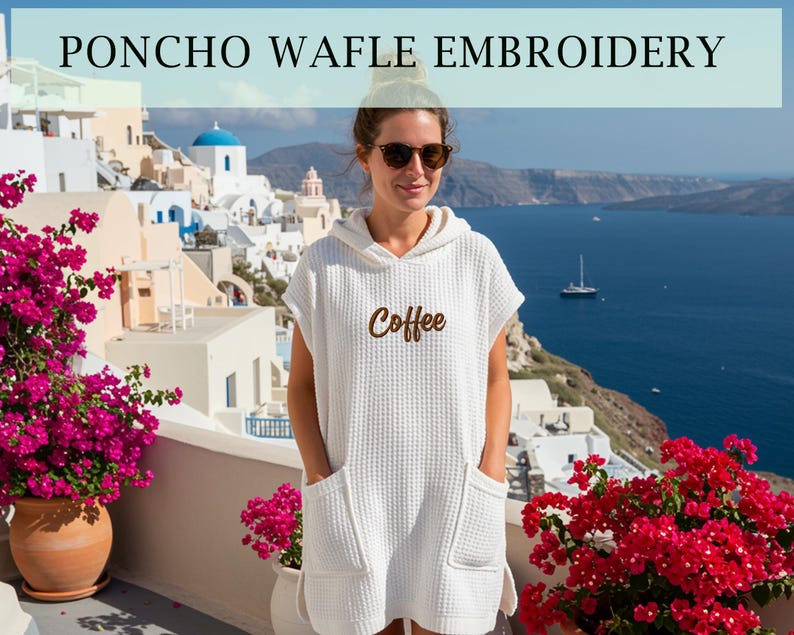 Personalized Waffle Beach Poncho Custom Embroidered Hooded Poncho Beach ...