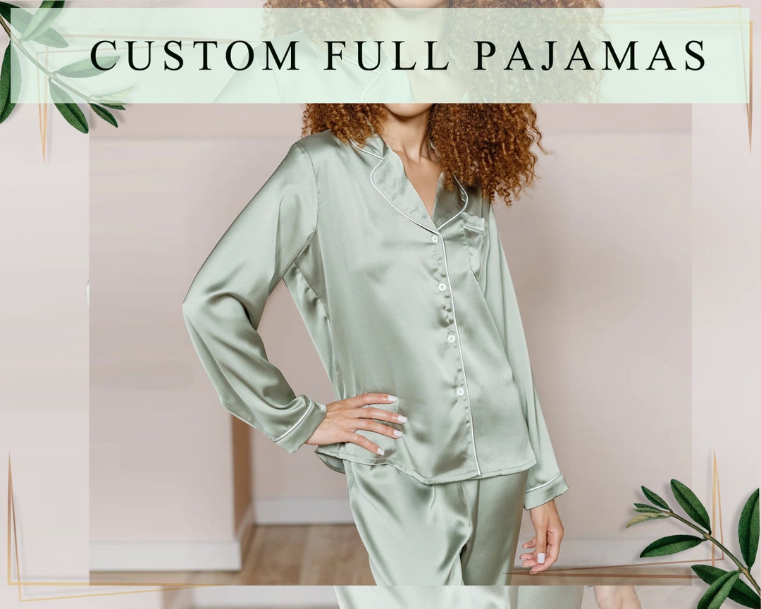 Sage Green Pajama Set/ Bridesmaid Long PJ Sets/ Personalized Pajamas ...