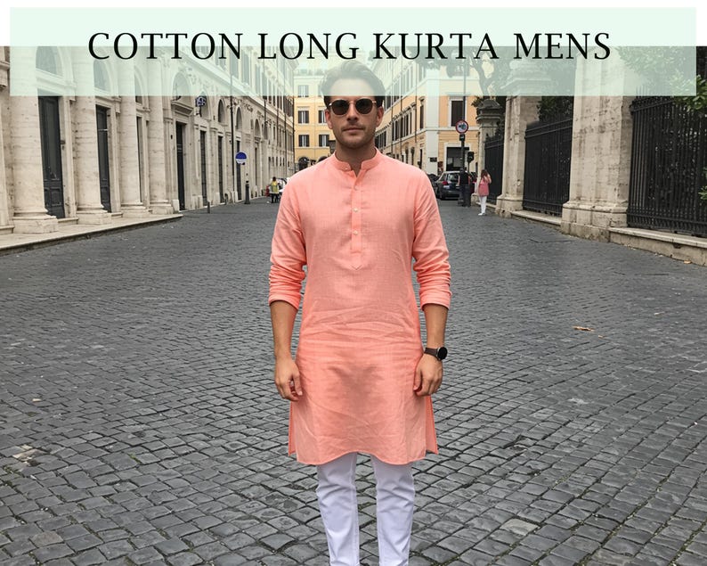 Men’s Indian Cotton Kurta Authentic Long Ethnic Tunic Lightweight ...