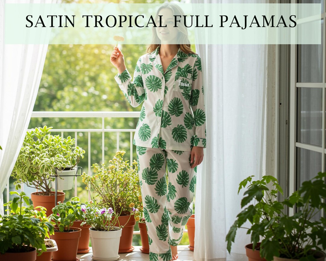 Silky Tropical Satin Pajama Set | Custom Satin Full Pajama | Bridesmaid ...