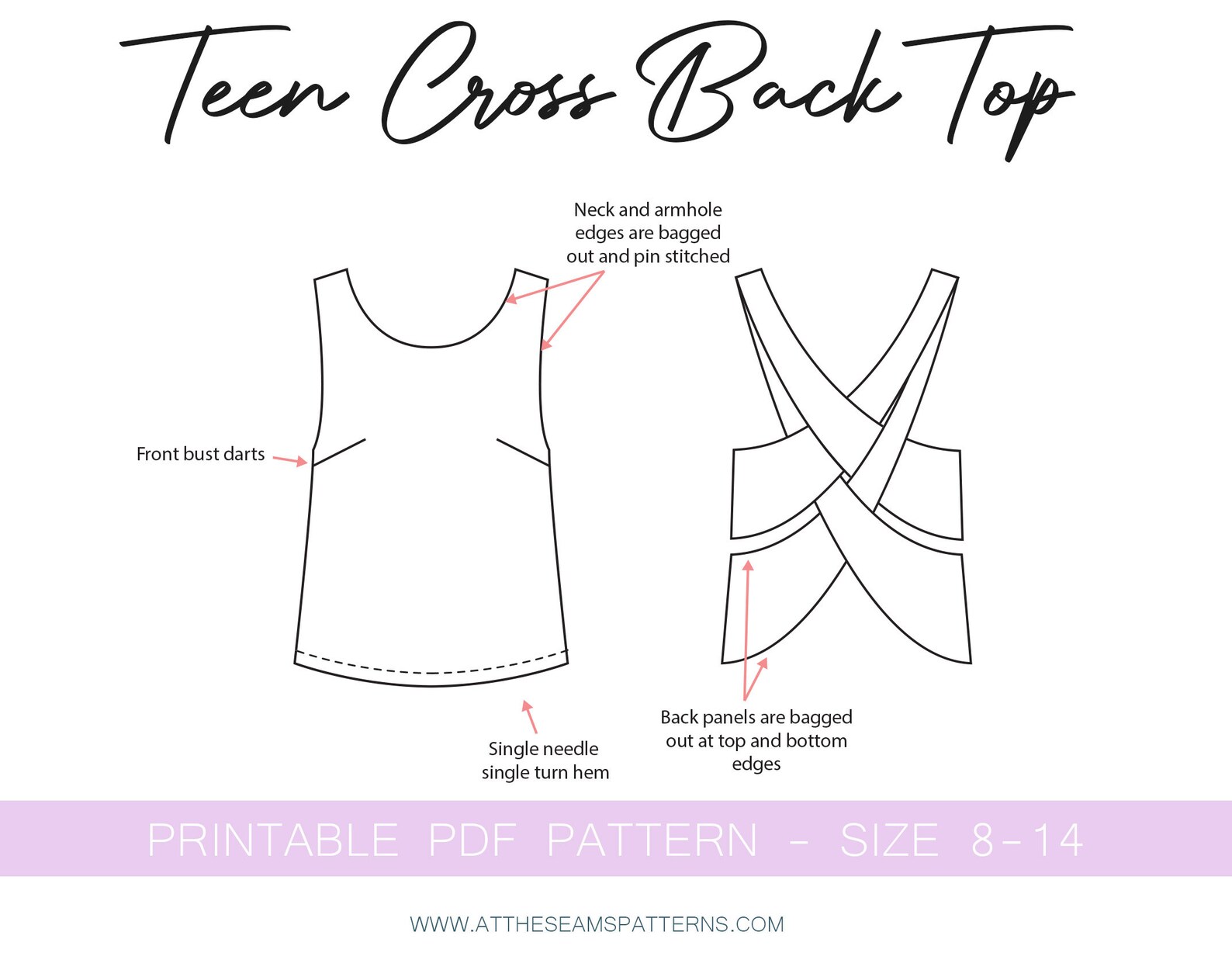 Teen Cross Back Top, Digital PDF Sewing Pattern, Instant Download ...