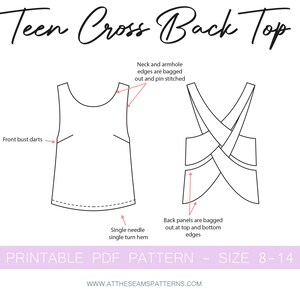 Teen Cross Back Top, Digital PDF Sewing Pattern, Instant Download ...