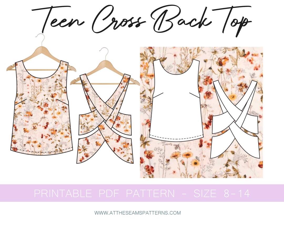 Teen Cross Back Top, Digital PDF Sewing Pattern, Instant Download ...
