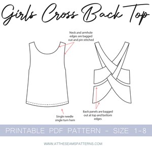 Girls Cross Back Top, Digital PDF Sewing Pattern, Instant Download ...