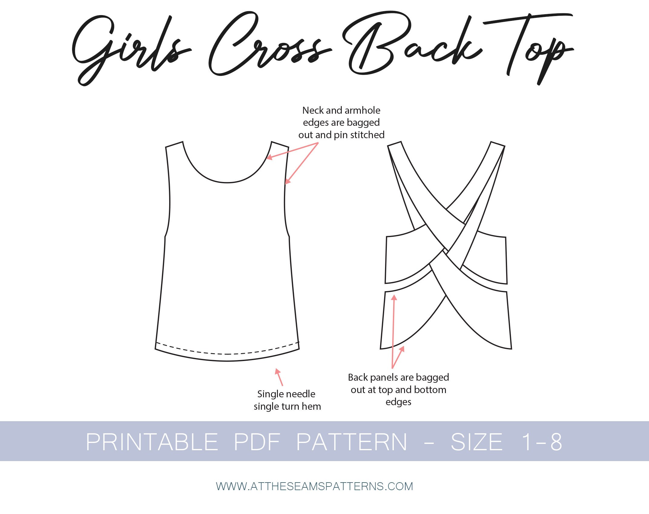 Girls Cross Back Top Digital PDF Sewing Pattern Instant - Etsy