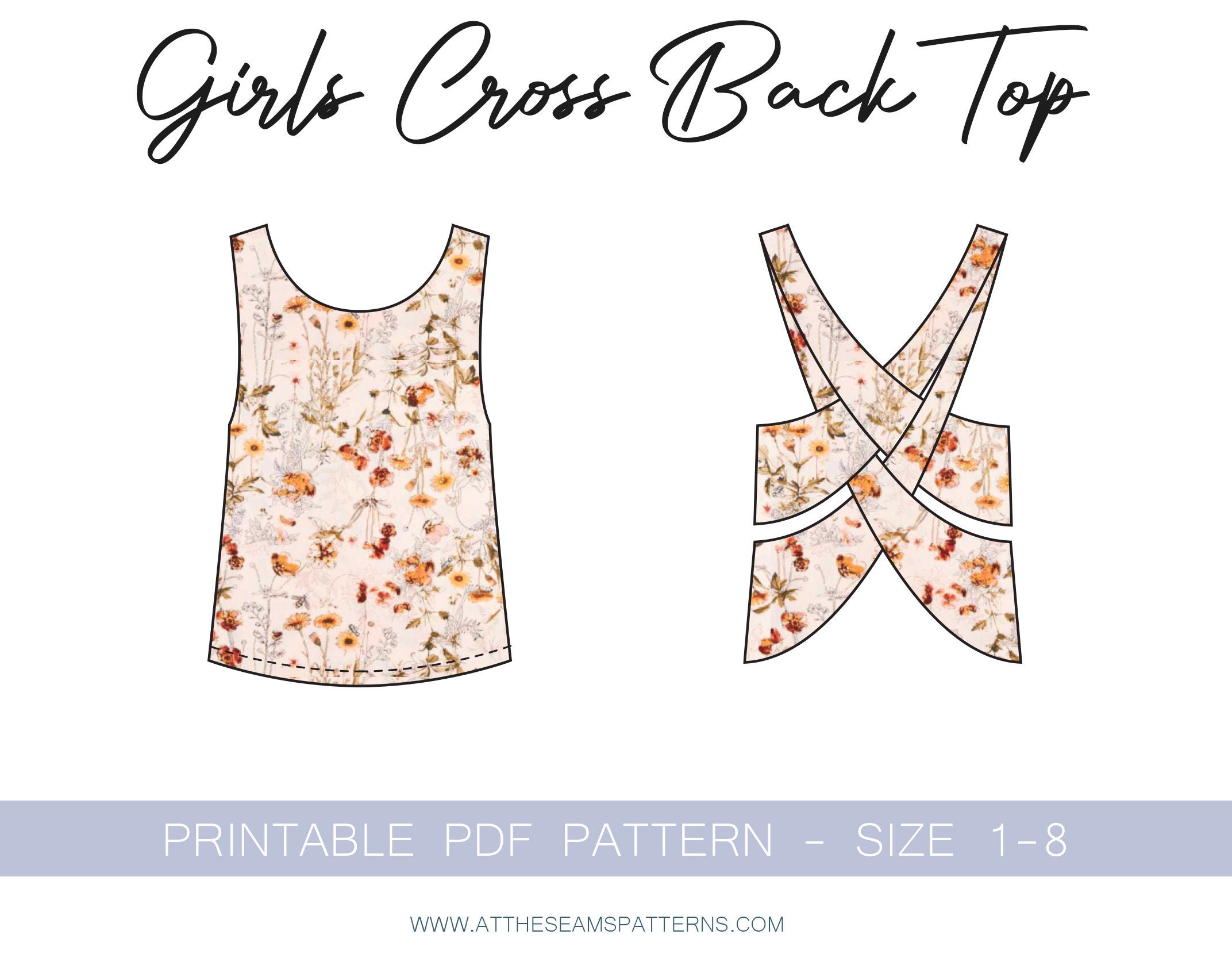 Girls Cross Back Top Digital PDF Sewing Pattern Instant - Etsy