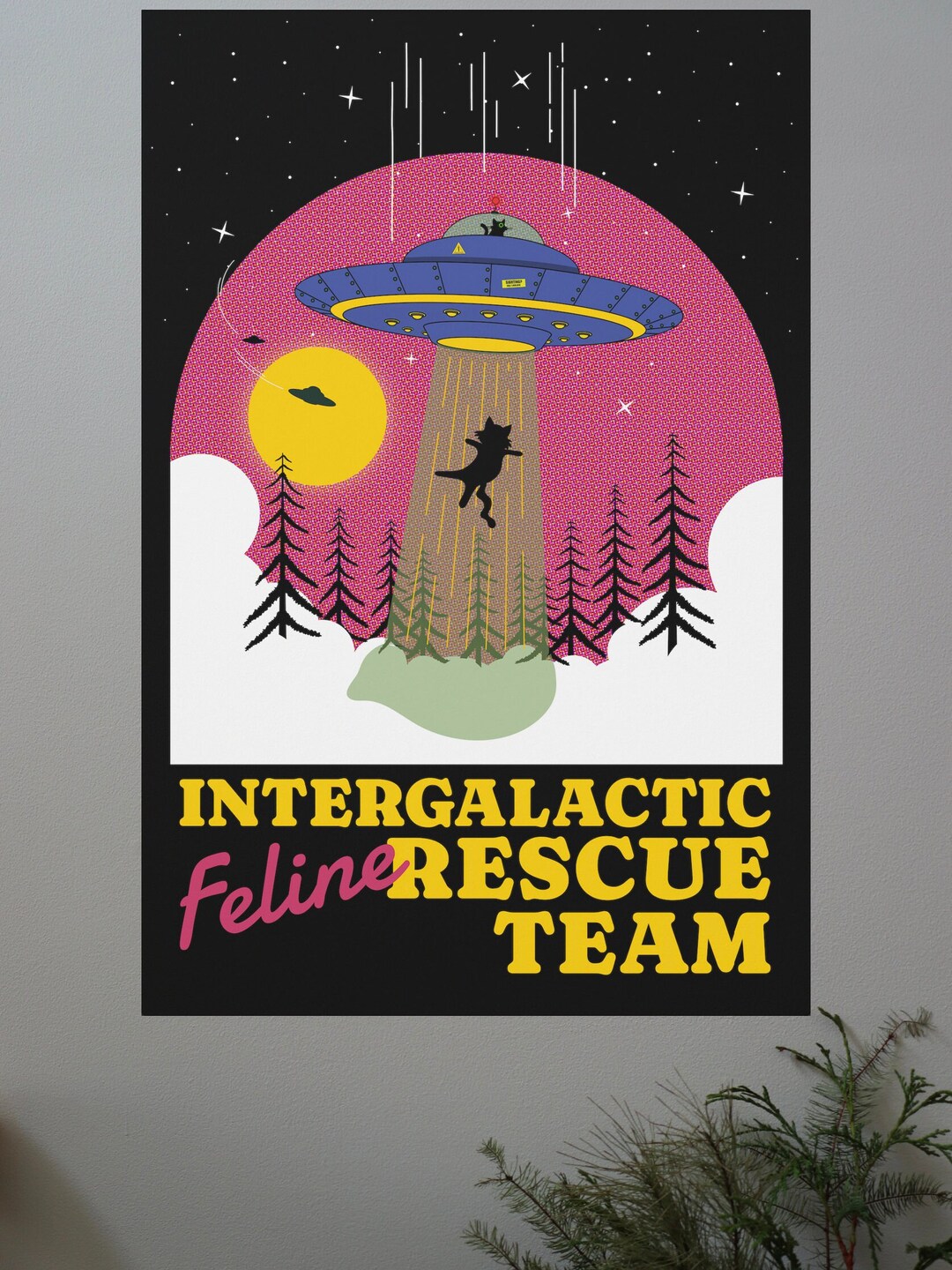 Space Cat Rescue Art Print, UFO Alien Abduction Poster - Etsy