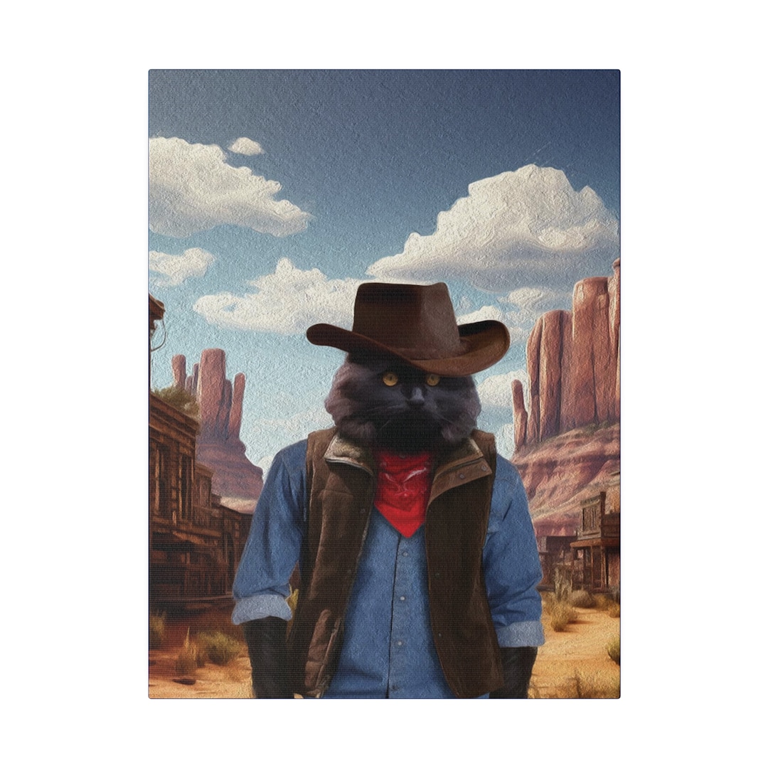 Funny Wild West Feline Wall Art, Outlaw Kitty Canvas Print, Yeehaw ...