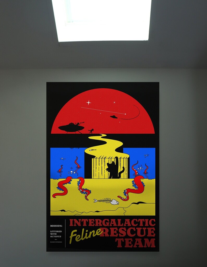 Intergalactic Feline Rescue Team, Space Cat, UFO Style Wall Art, Alien ...