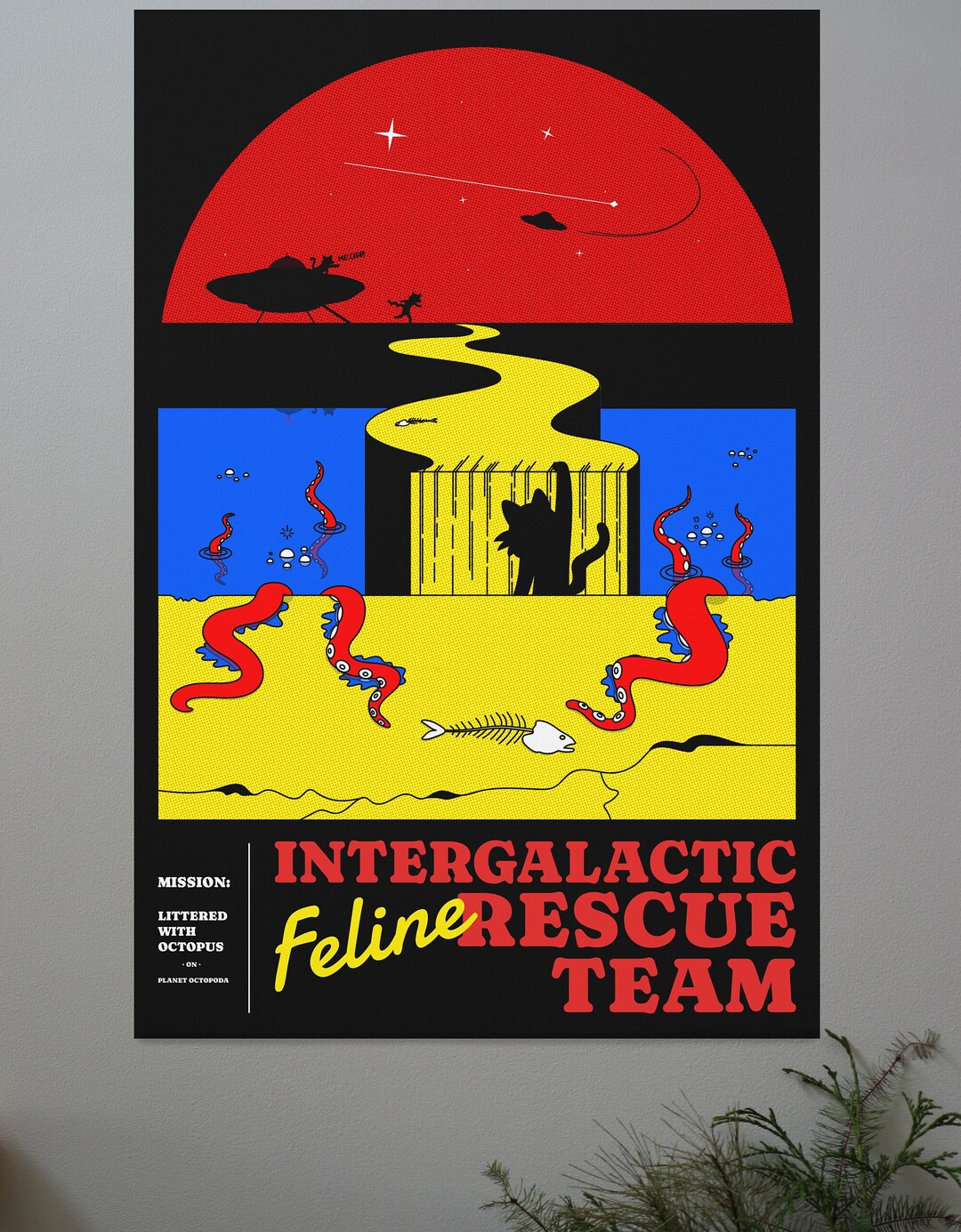 Intergalactic Feline Rescue Team, Space Cat, UFO Style Wall Art, Alien ...