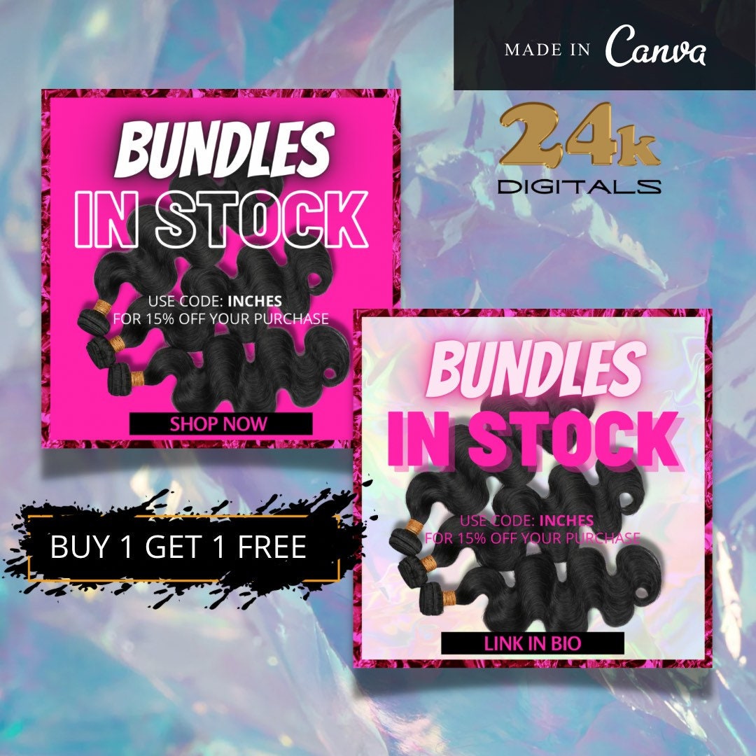 2x DIY Bundles in Stock Flyer, Bundles Restocked Flyer, Hair Extensions ...