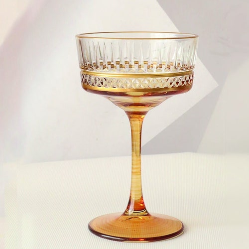 Colored Crystal Vintage Glasses Gold Rimmed Vintage Coupe - Etsy
