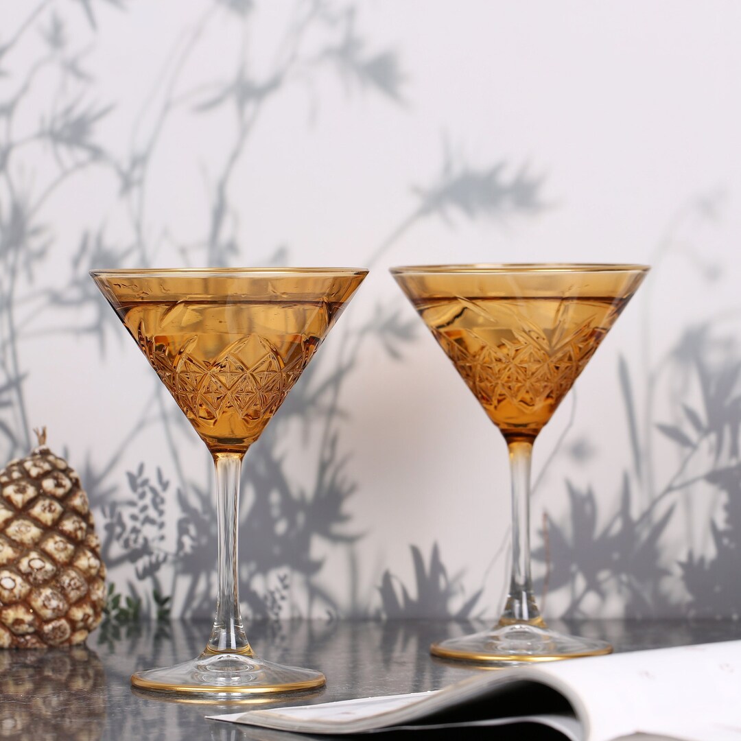 Boho Colored Glassware, Colored Cocktail Glasses, Vintage Martini Set ...