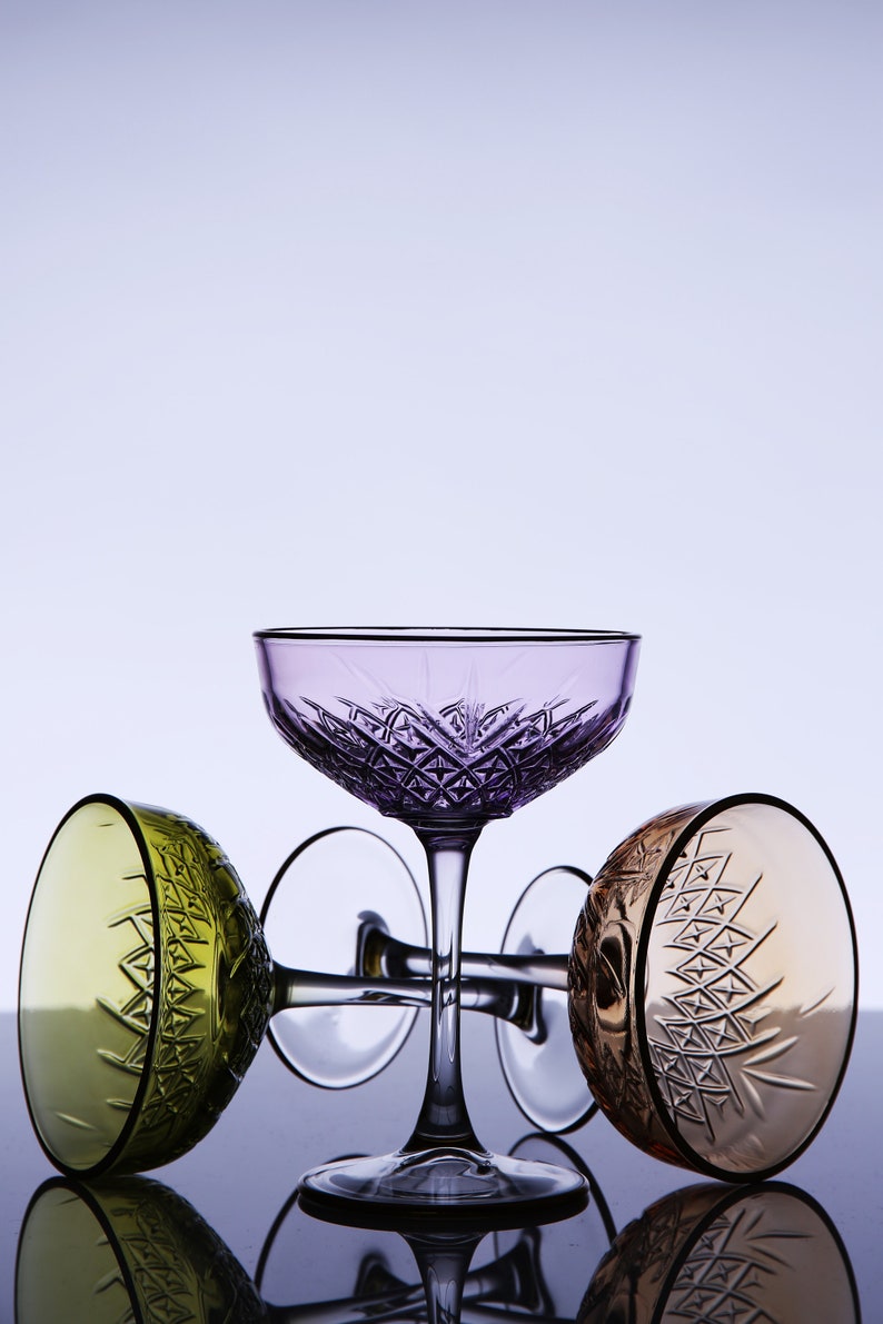 Colored Art Deco Cocktail Glasses Gold Rimmed Vintage Coupe Etsy