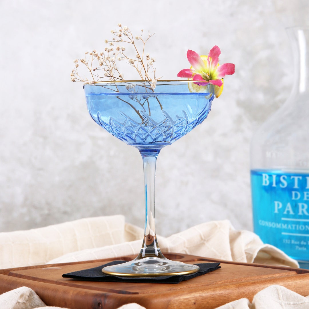 Colored Art Deco Cocktail Glasses, Gold Rimmed Vintage Coupe Glasess ...