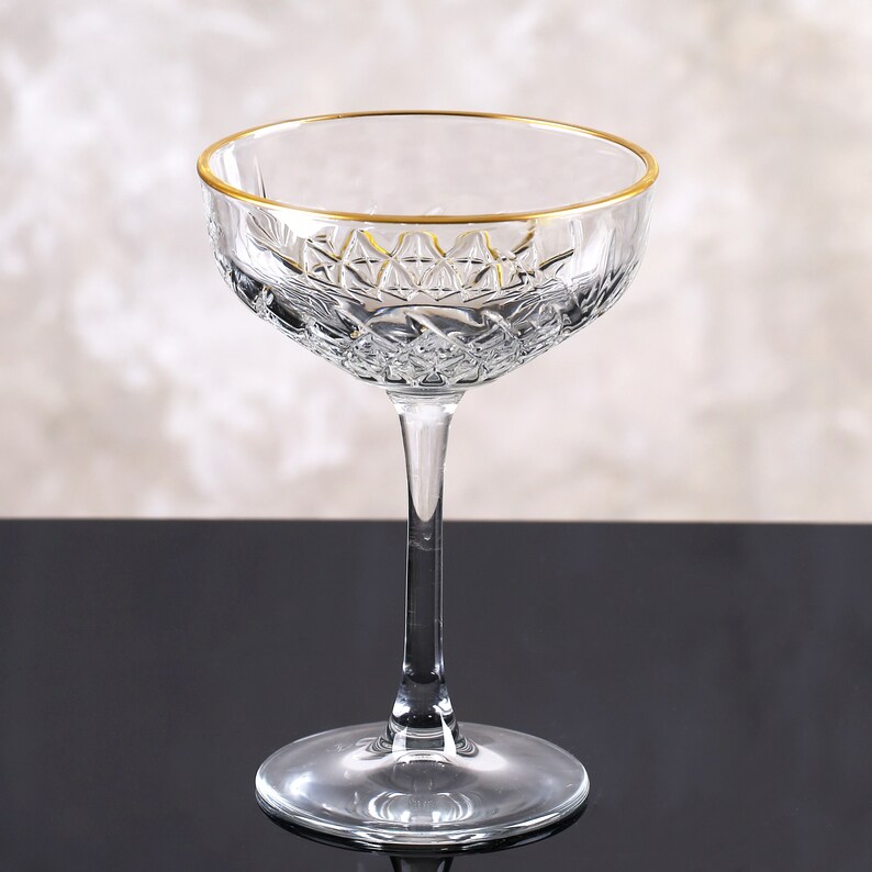 Colored Art Deco Cocktail Glasses Gold Rimmed Vintage Coupe Etsy