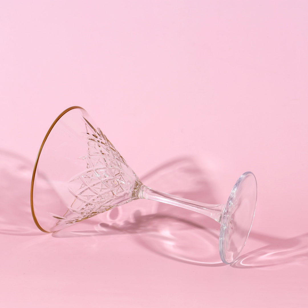 Art Deco Cocktail Glasses, Gold Rimmed Vintage, Clear Martini Set ...