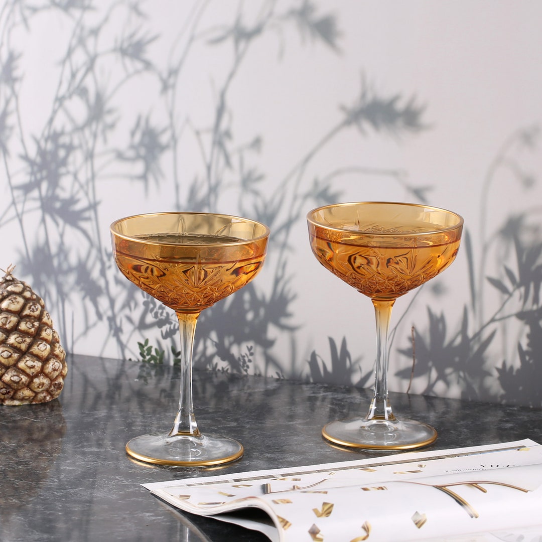 Boho Colored Glassware, Amber Colored Cocktail Glasses, Vintage Coupe ...